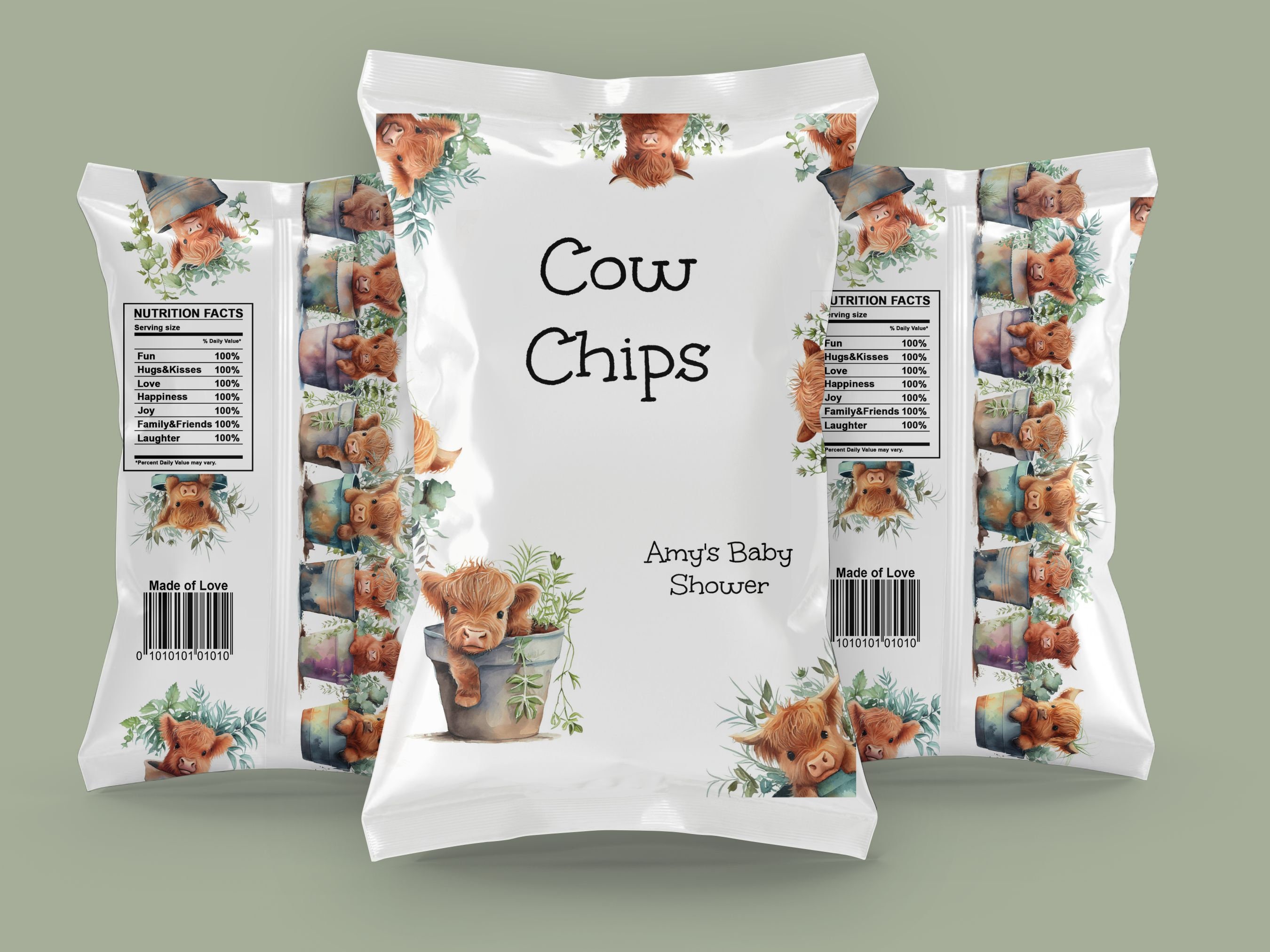 Highland Cow Chip Bag Wrapper, Editable Highlander Cow Crisps Label ...