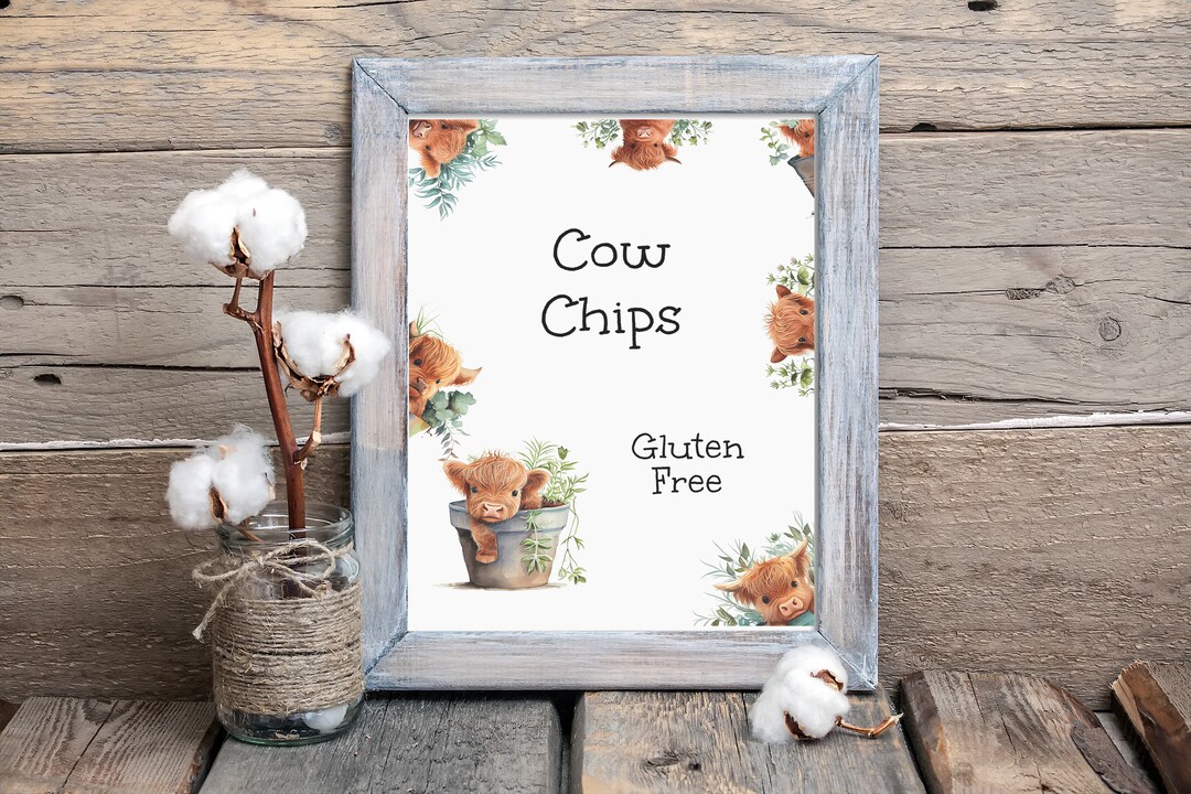 Highland Cow Funny Foods Baby Shower Sign, Cute Highlander Cow Editable ...
