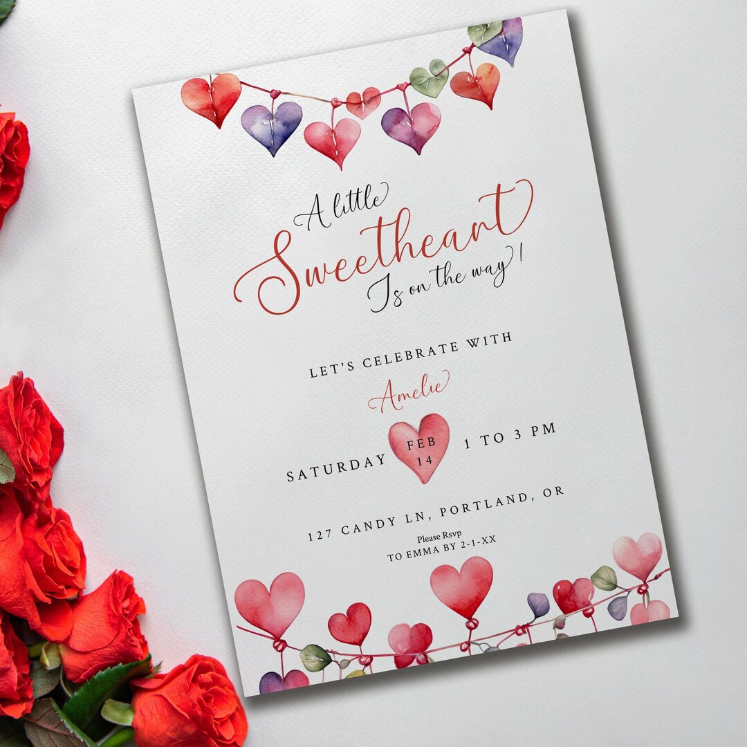 A Little Sweetheart Editable Invitation Template, Valentine Baby Shower ...
