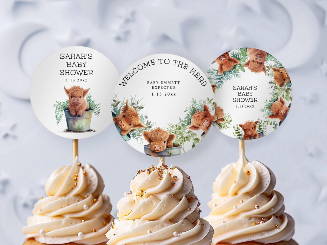 Highlander Cow Cupcake Topper | Highland Cow Baby Shower Decorations ...
