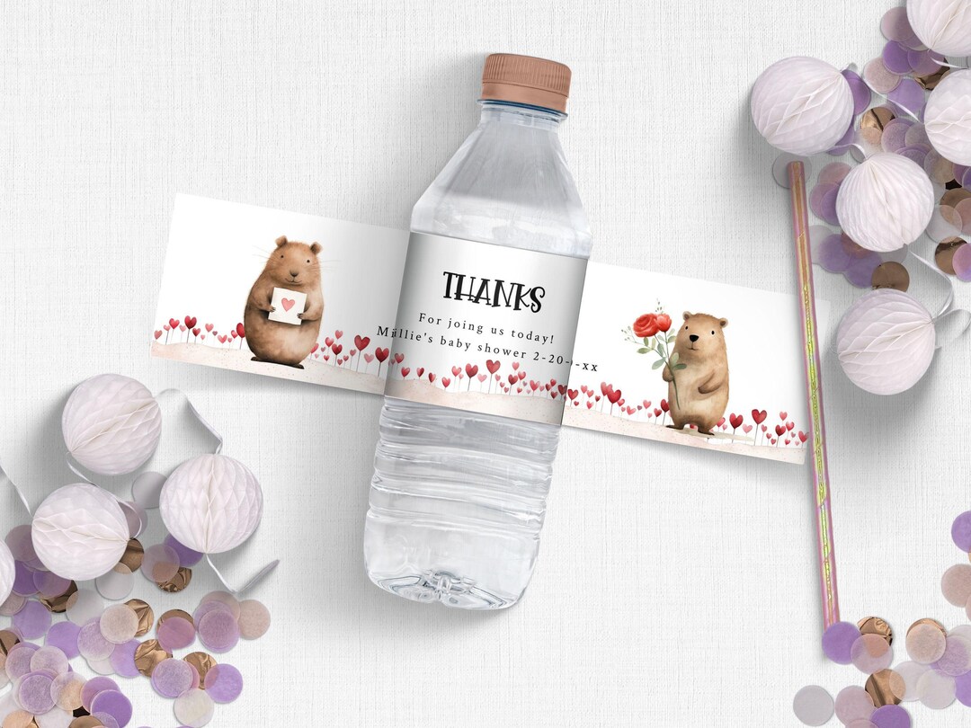 Little Sweetheart Water Bottle Labels, Valentines Capybara Baby Shower ...
