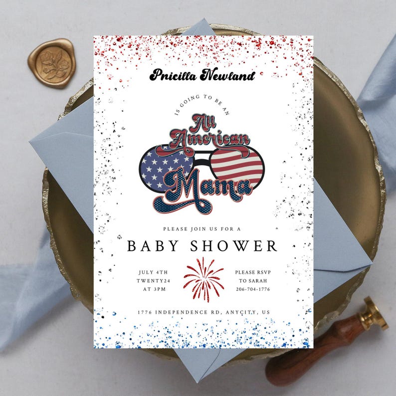 Groovy 4th of July Invites, Fourth of July Baby Shower Invitation ...