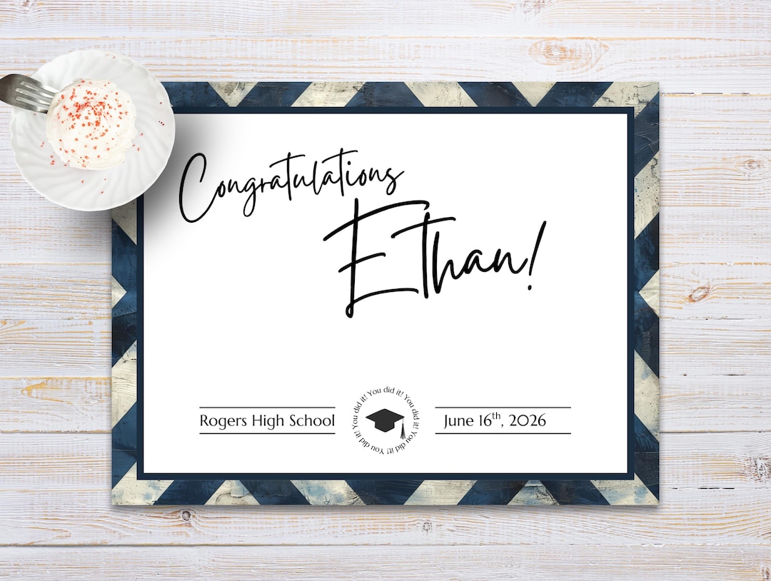 Digital Graduation Placemat Template, Editable Blue Table Decor, Class ...