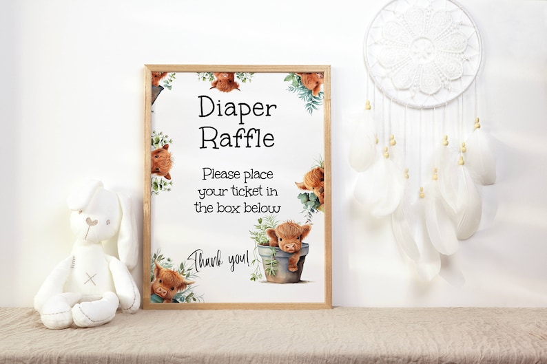 Highland Cow Baby Diaper Raffle Shower Sign, Highlander Cow Editable ...