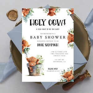 Highland Cow Baby Shower Invitation, Editable Highlander Cow Invite ...