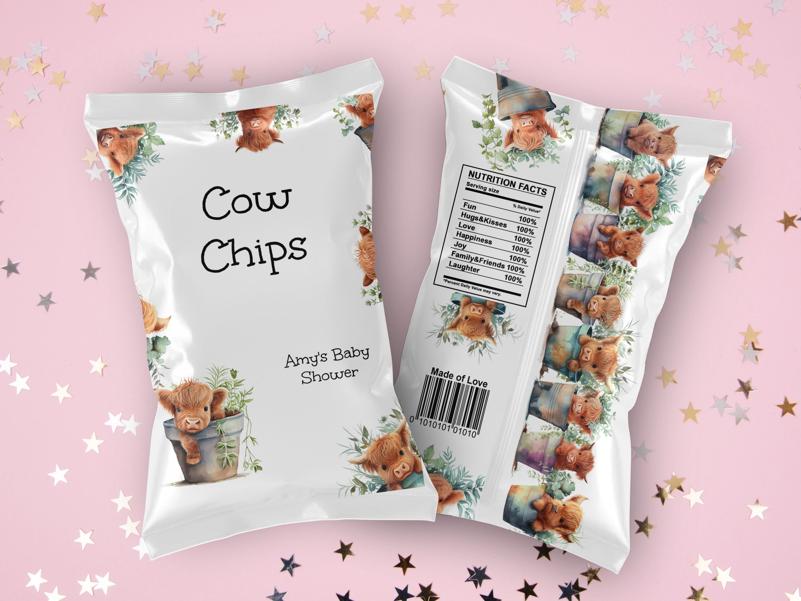 Highland Cow Chip Bag Wrapper, Editable Highlander Cow Crisps Label ...