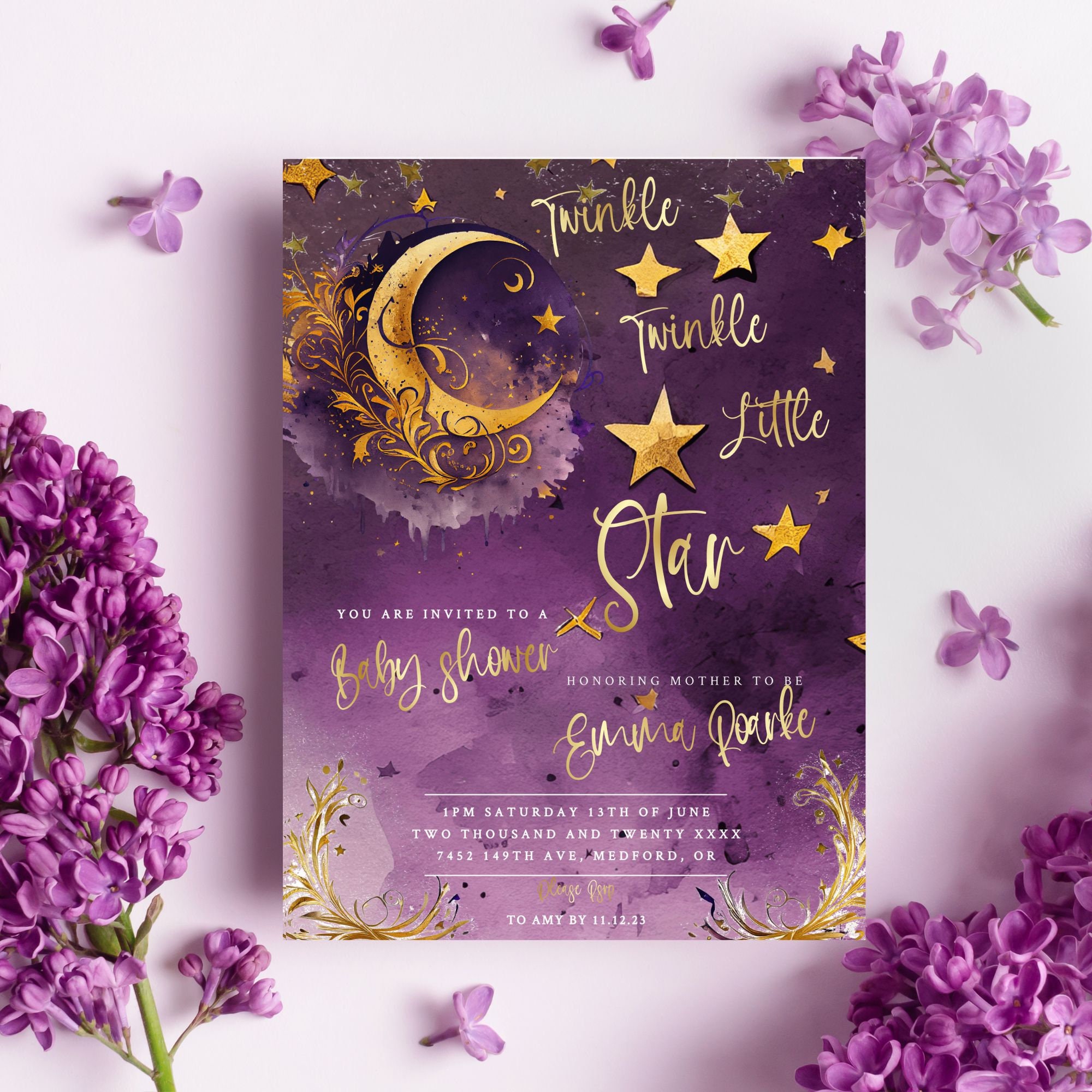 Baby Shower Invitation Purple Twinkle Little Star Editable - Etsy