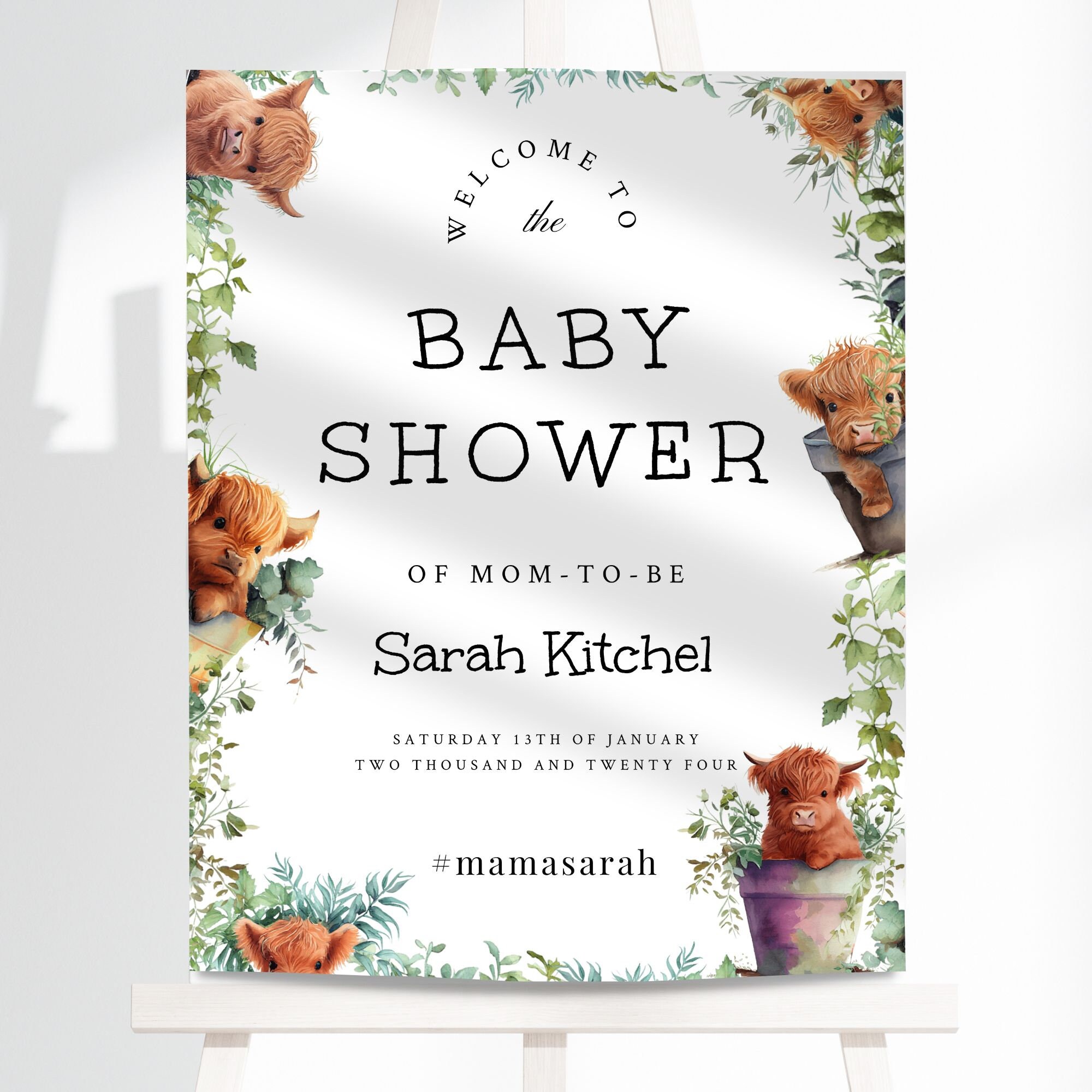 Highland Cow Baby Shower Welcome Sign, Highlander Cow Editable Template ...
