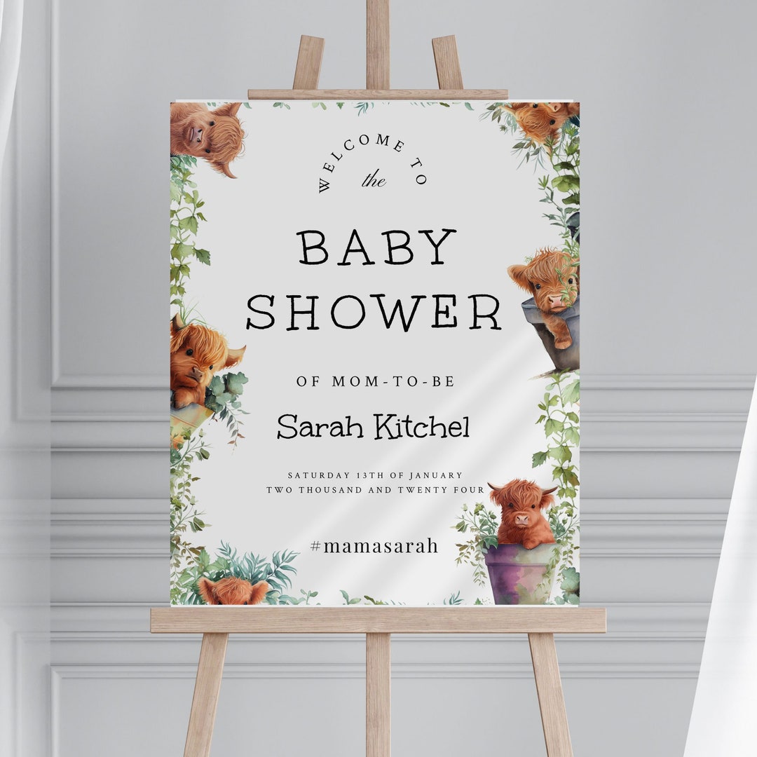 Highland Cow Baby Shower Welcome Sign, Highlander Cow Editable Template ...