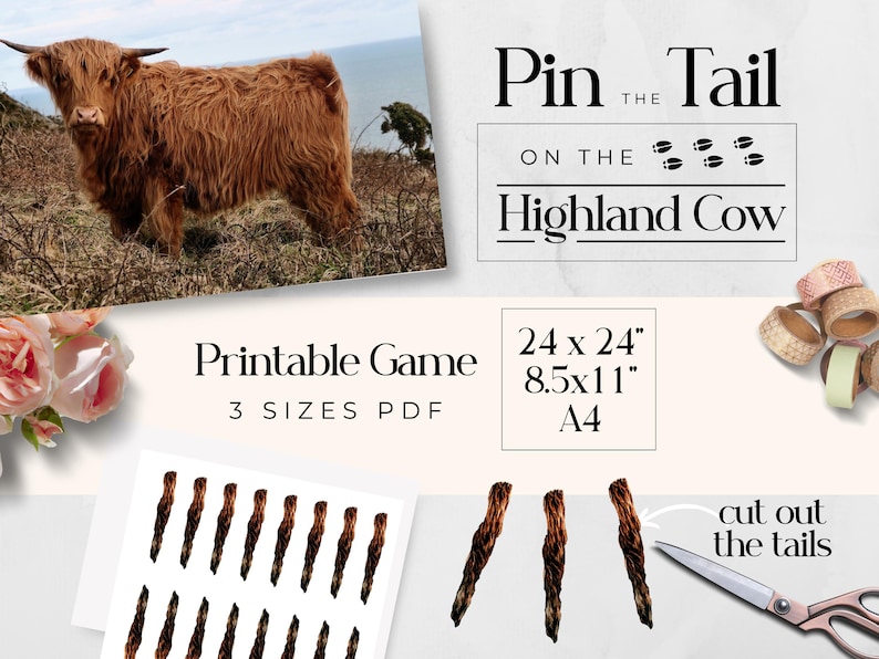 Highland Cow Pin the Tail Game, Funny Baby Shower Activity, Kid's ...