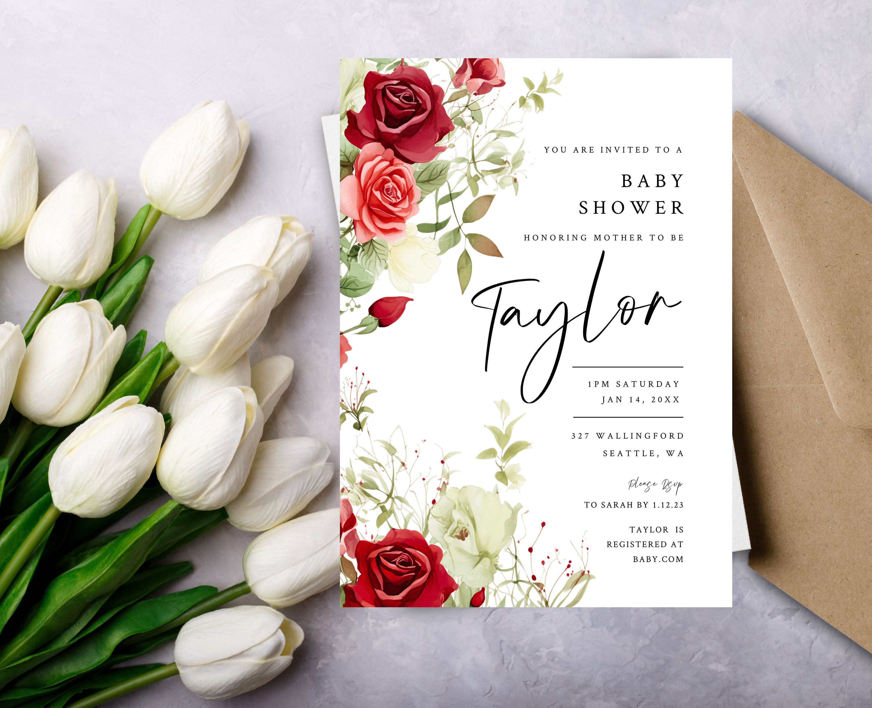 Rose Heart Editable Invitation Template, Valentine's Shower Theme ...