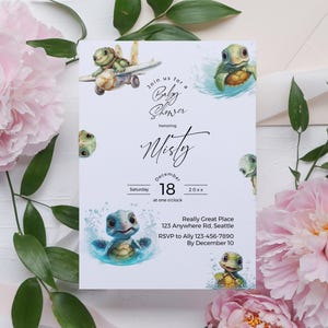 Turtle Themed Baby Shower Invitation, Editable Nautical Invite, Funny ...