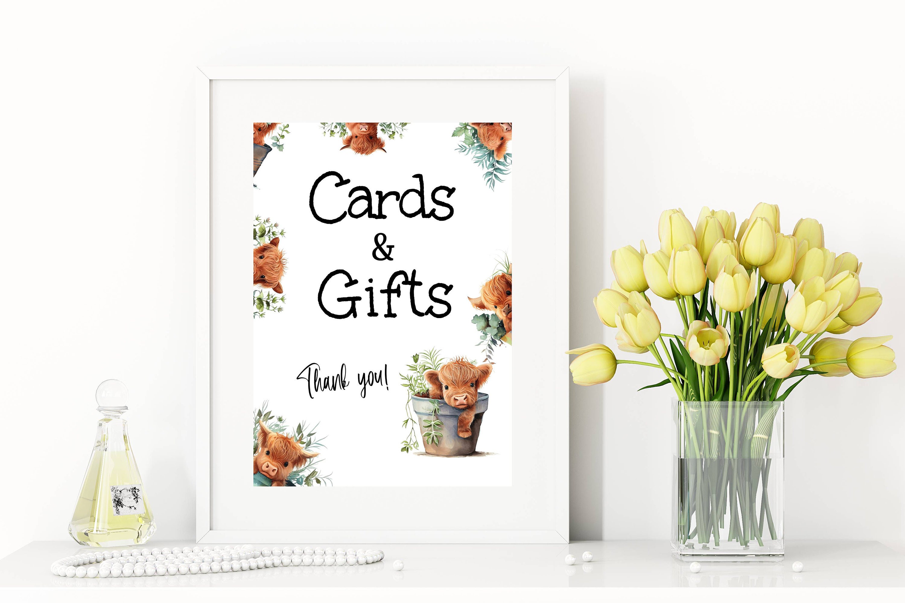 Baby Shower Sign Cards and Gifts, Highland Cow Editable Template ...