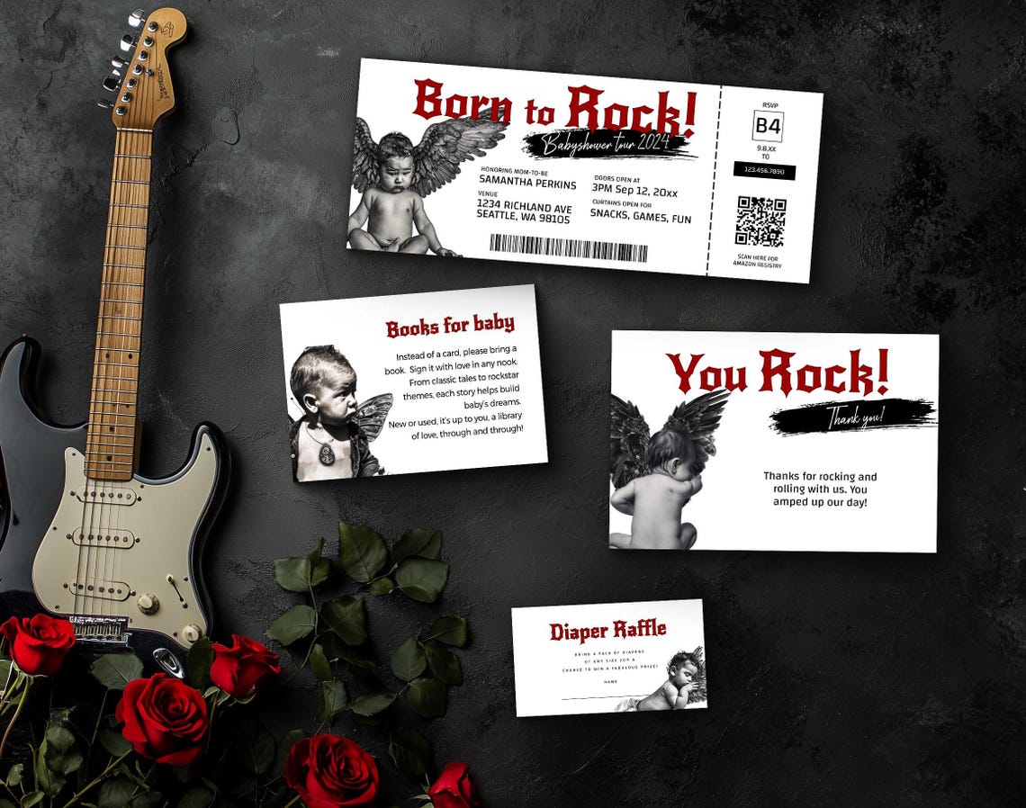 Rock Concert Editable Ticket Pass, Rock Star Baby Shower Bundle, Rock N ...