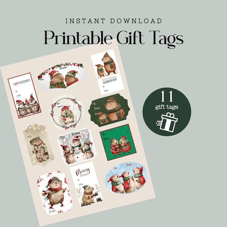 Cute Capybara Christmas Gift Tags, Adorable Holiday Stickers for ...