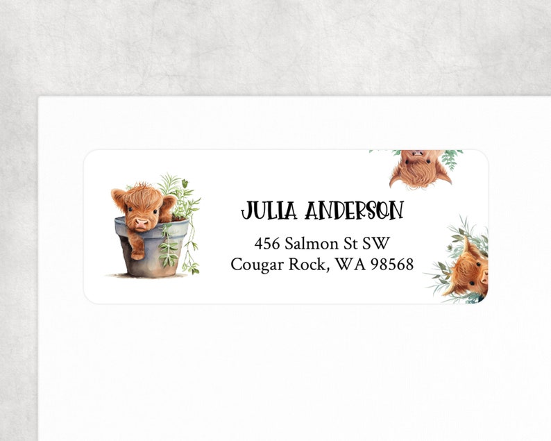 Highland Cow Address Label Template Baby Shower, Envelope Addressing ...