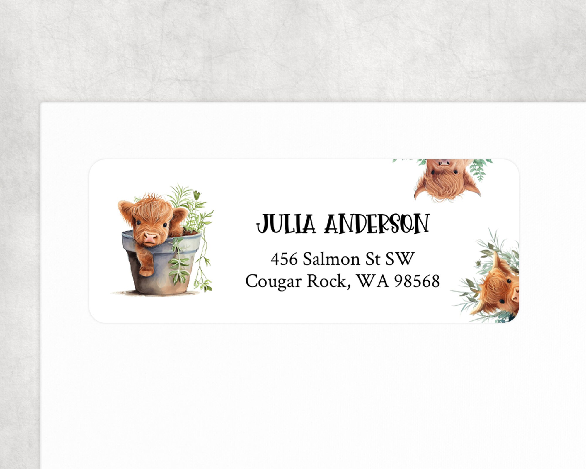 Highland Cow Address Label Template Baby Shower, Envelope Addressing ...