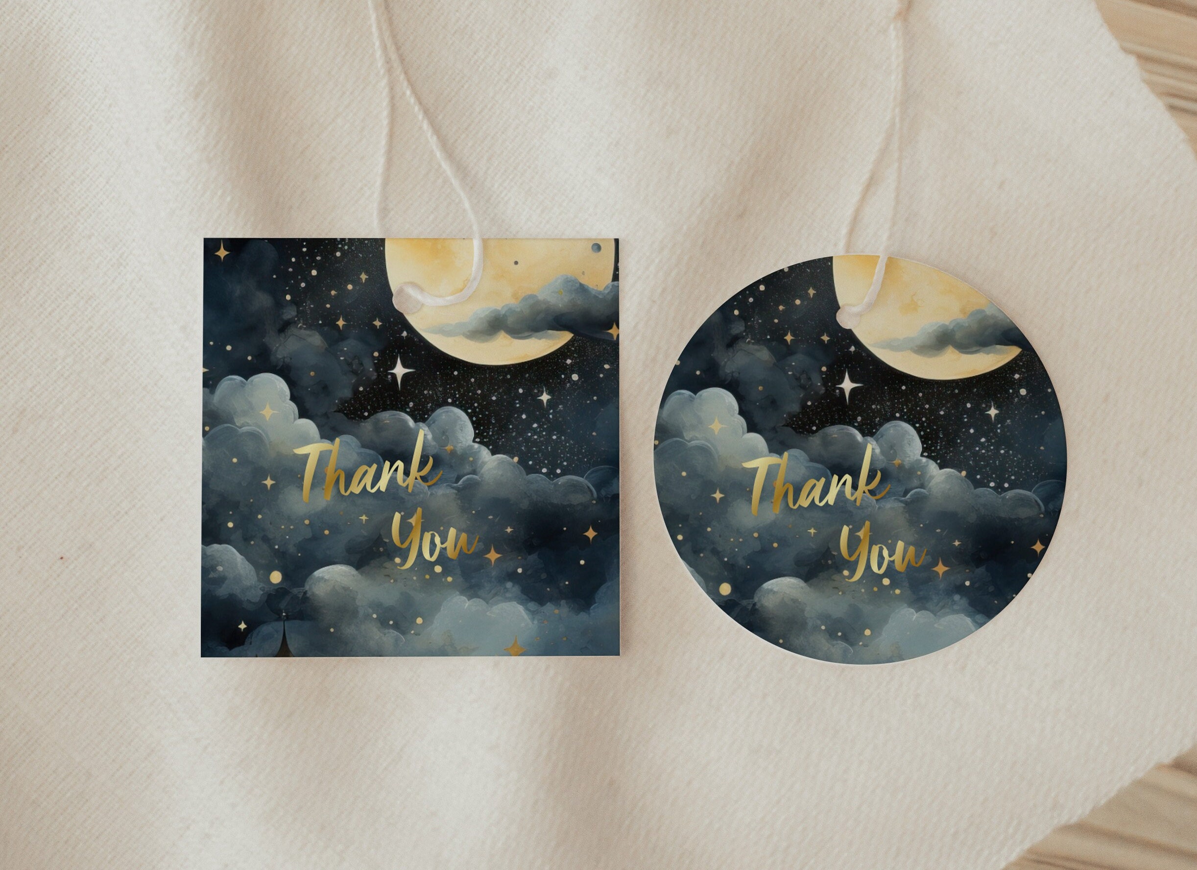 Over the Moon Favor Tags, Moon and Stars Thanks Tag Instant Download ...