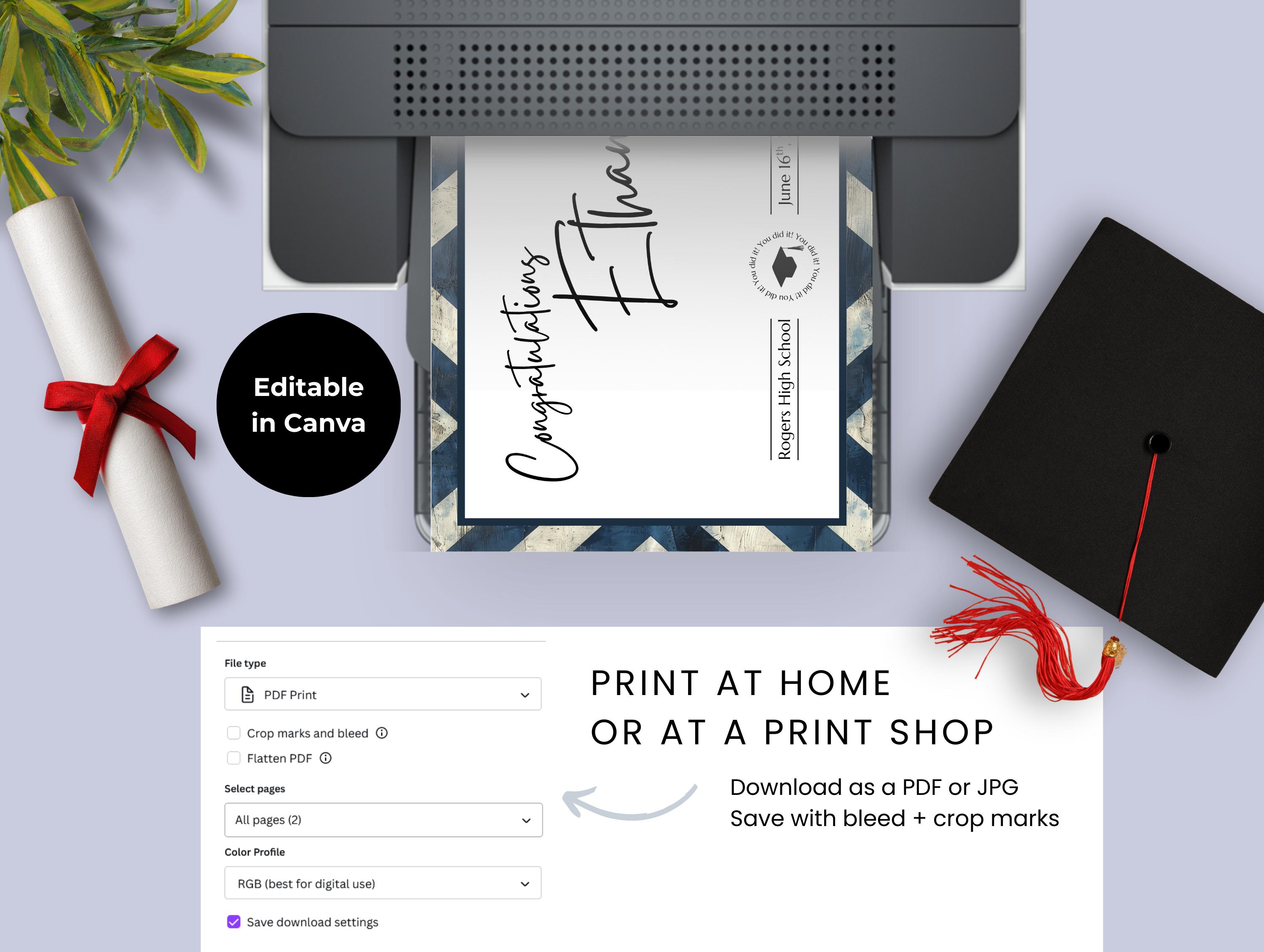 Digital Graduation Placemat Template, Editable Blue Table Decor, Class ...