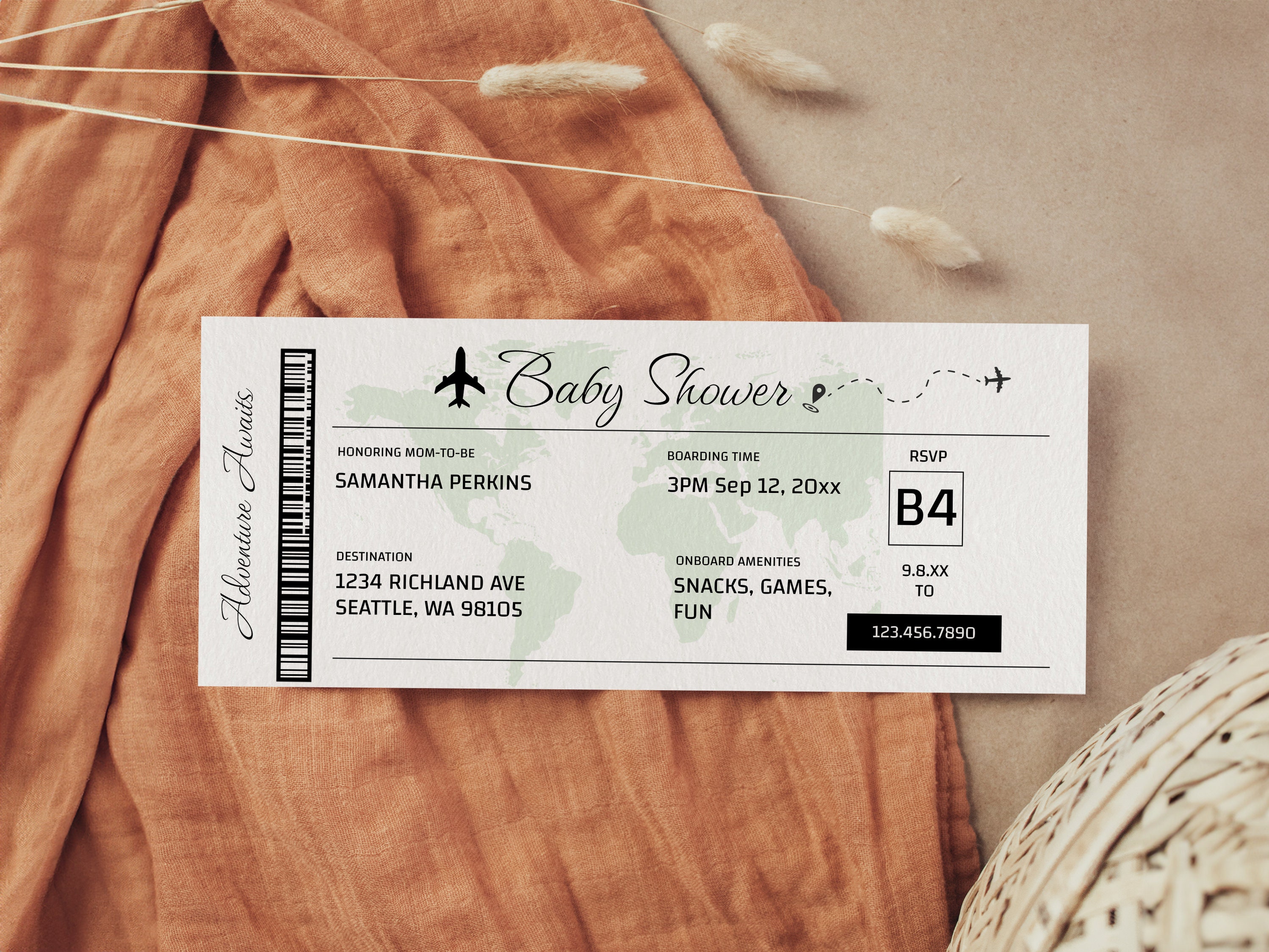 Boarding Pass Template Baby Shower, Adventure Awaits Baby Shower ...