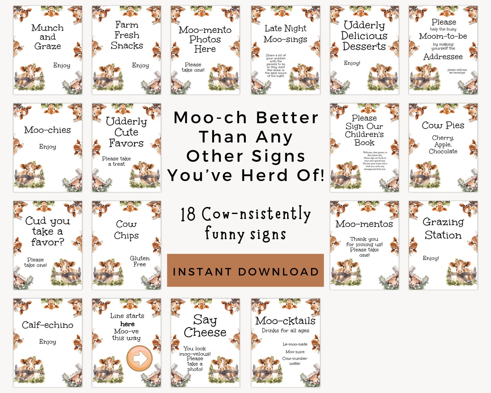 Highland Cow Baby Shower Sign Bundle Set 2, Editable Highlander Cow ...