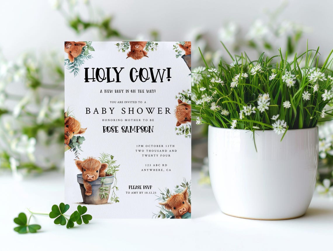 Highland Cow Baby Shower Invitation, Editable Highlander Cow Invite ...