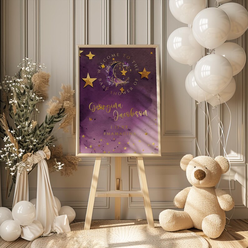 Baby Shower Welcome Sign, Over the Moon Baby Shower Decor, Twinkle ...