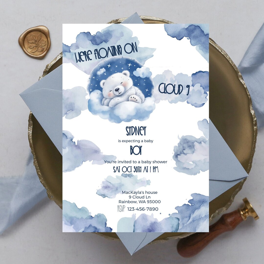 On Cloud 9 Baby Shower Invitation Editable Cloud Nine Invite - Etsy