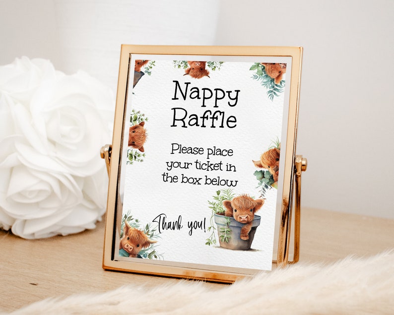 Highland Cow Baby Diaper Raffle Shower Sign, Highlander Cow Editable ...