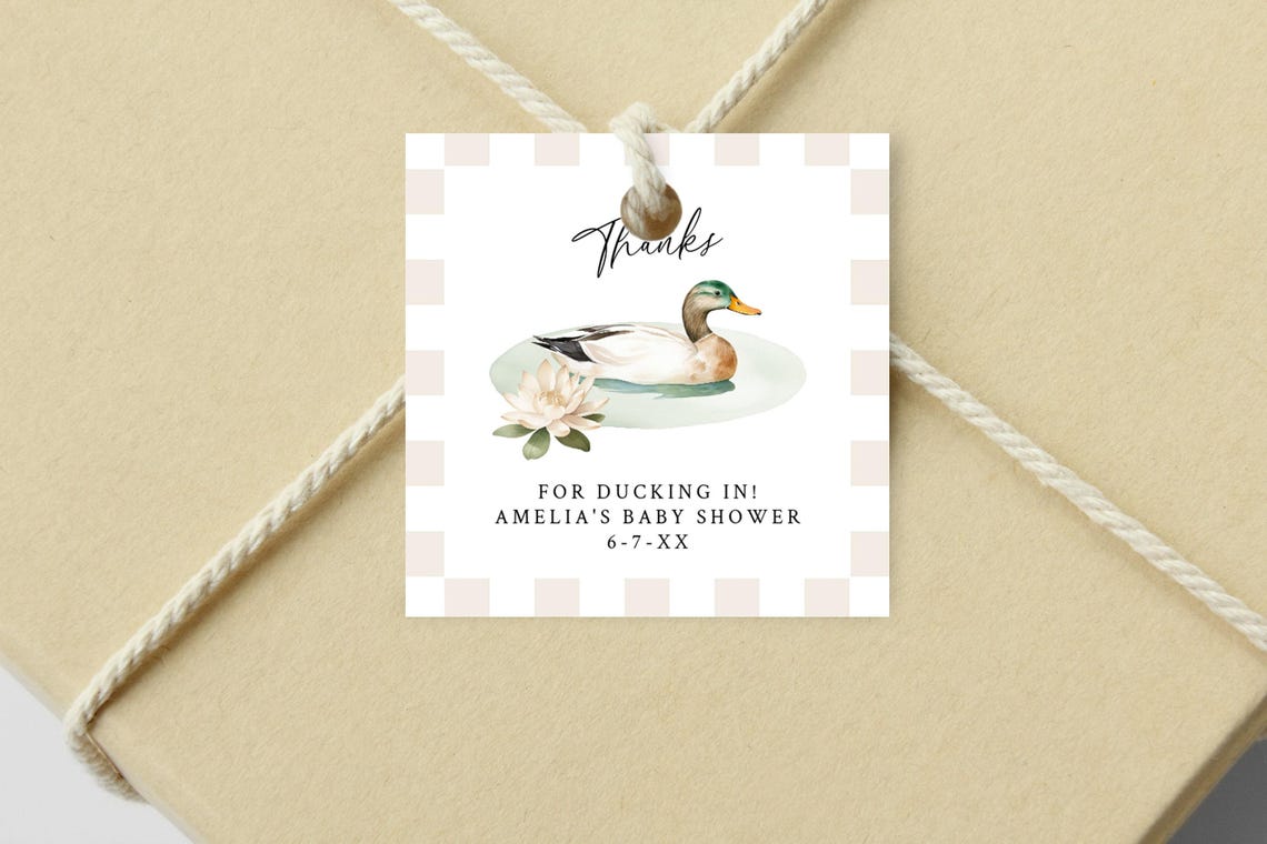 Mallard Duck Favor Tags, Duck Hunting Thanks Sticker, Editable Gift Tag ...