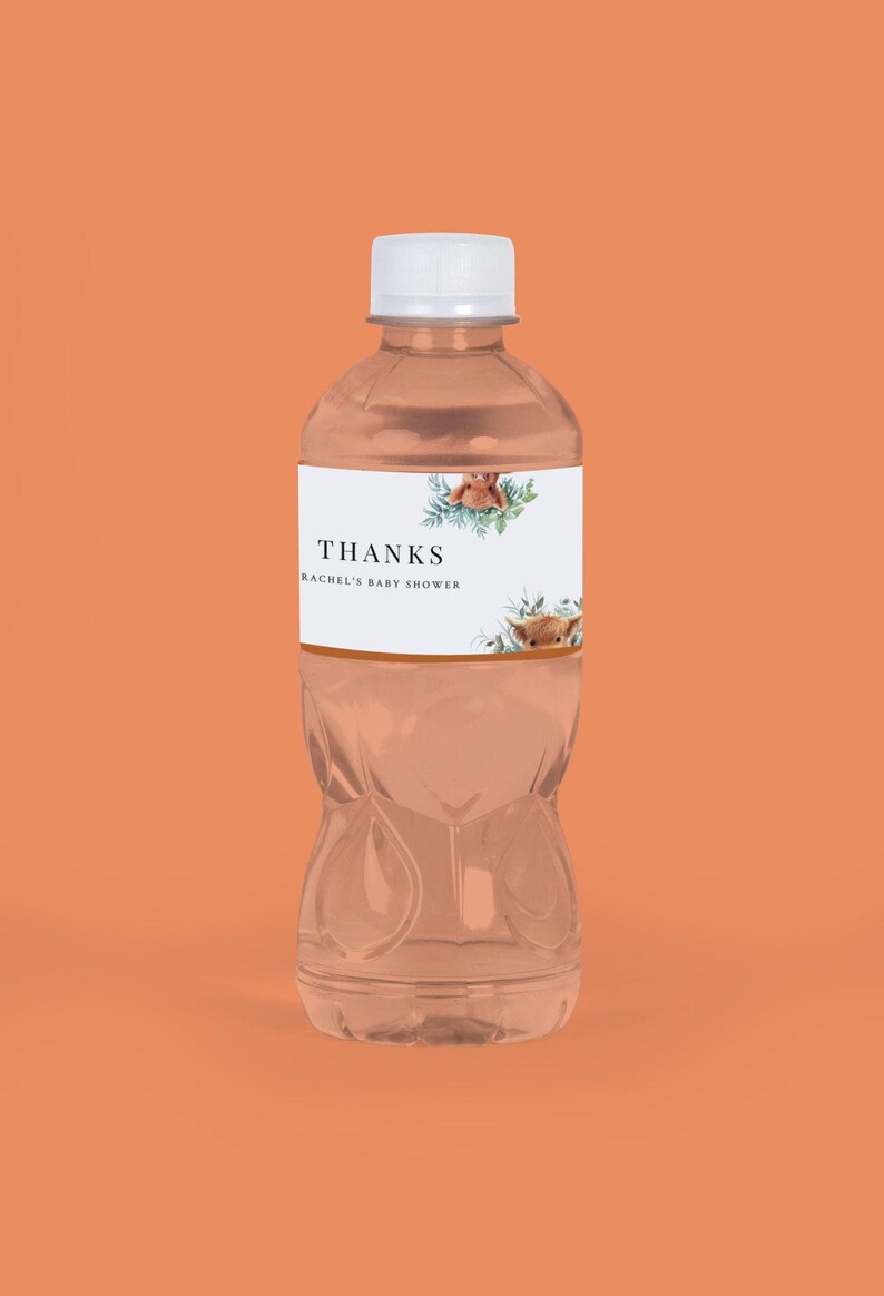 Water Bottle Labels | Highland Cow Baby Shower Template | Funny ...