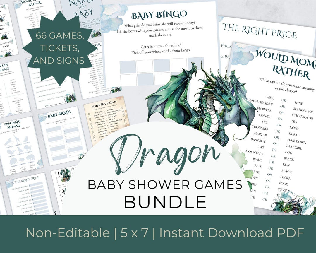 Little Dragon Baby Shower Game Bundle, Hatching Soon Party, Printable ...