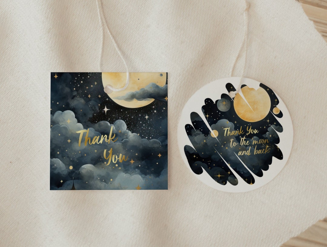 Over the Moon Favor Tags, Moon and Stars Thanks Tag Instant Download ...