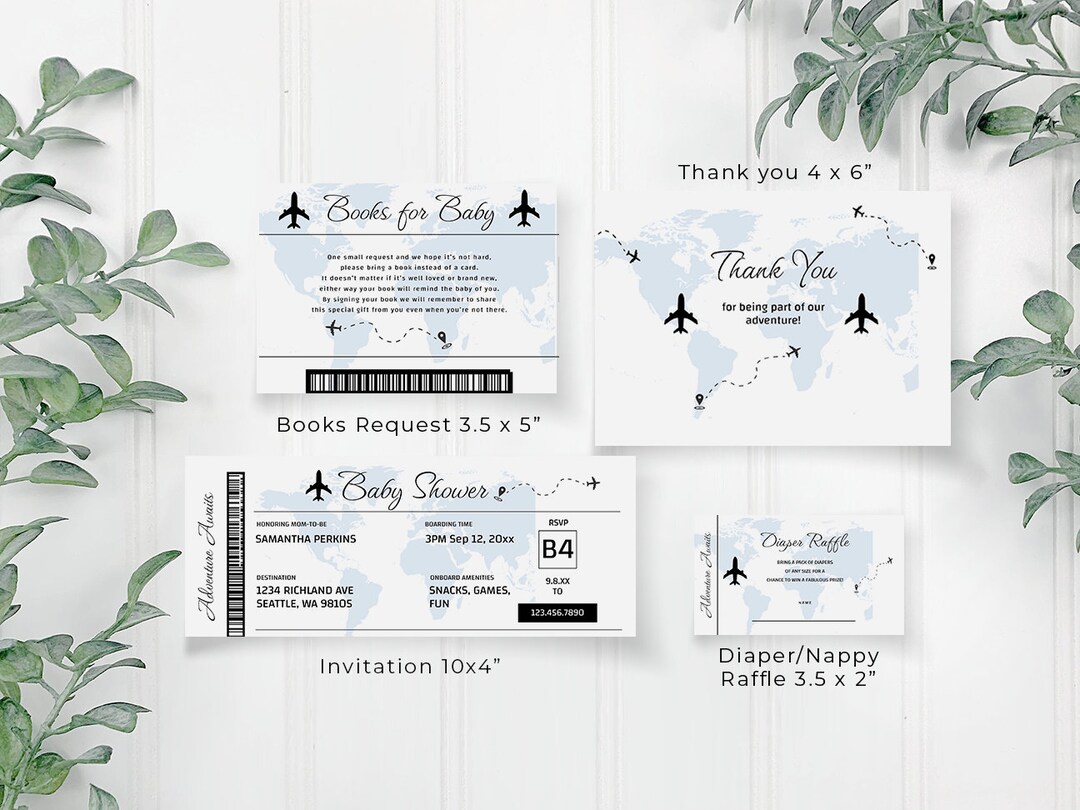 Boarding Pass Template Baby Shower Invitation Bundle, Airplane Ticket ...