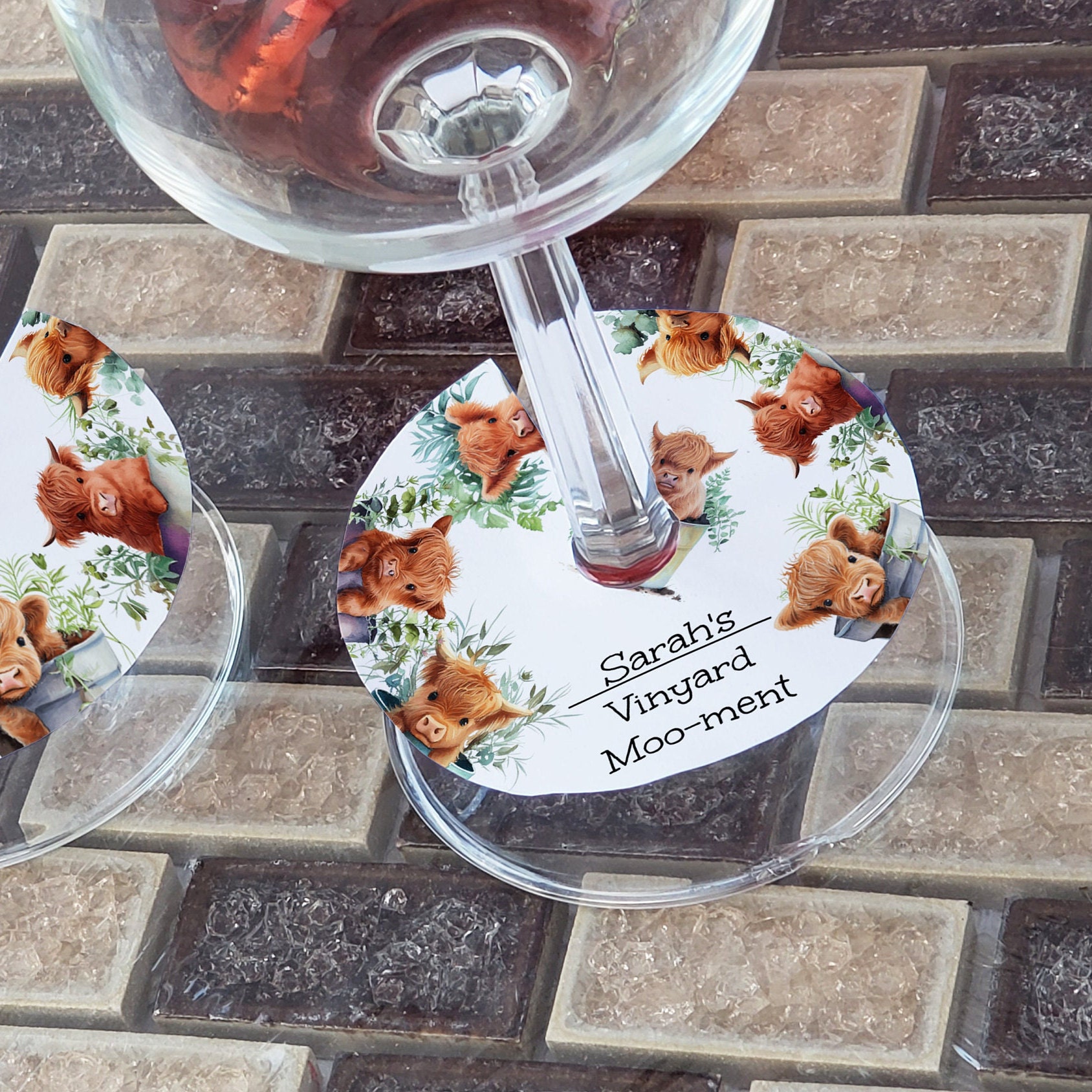 Printable Wine Glass Tags, Highland Cow Wine Glass Labels, Cute Cow ...