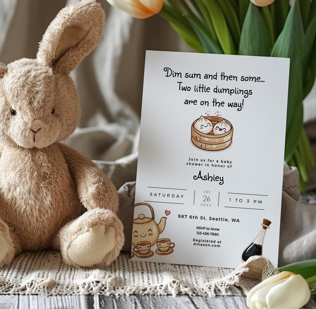 Two Little Dumpling Baby Shower Invite, Twins Dim Sum Party Theme ...
