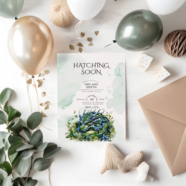 Dragon Baby Shower Invitation, Hatching Soon Invite, Printable Gender ...