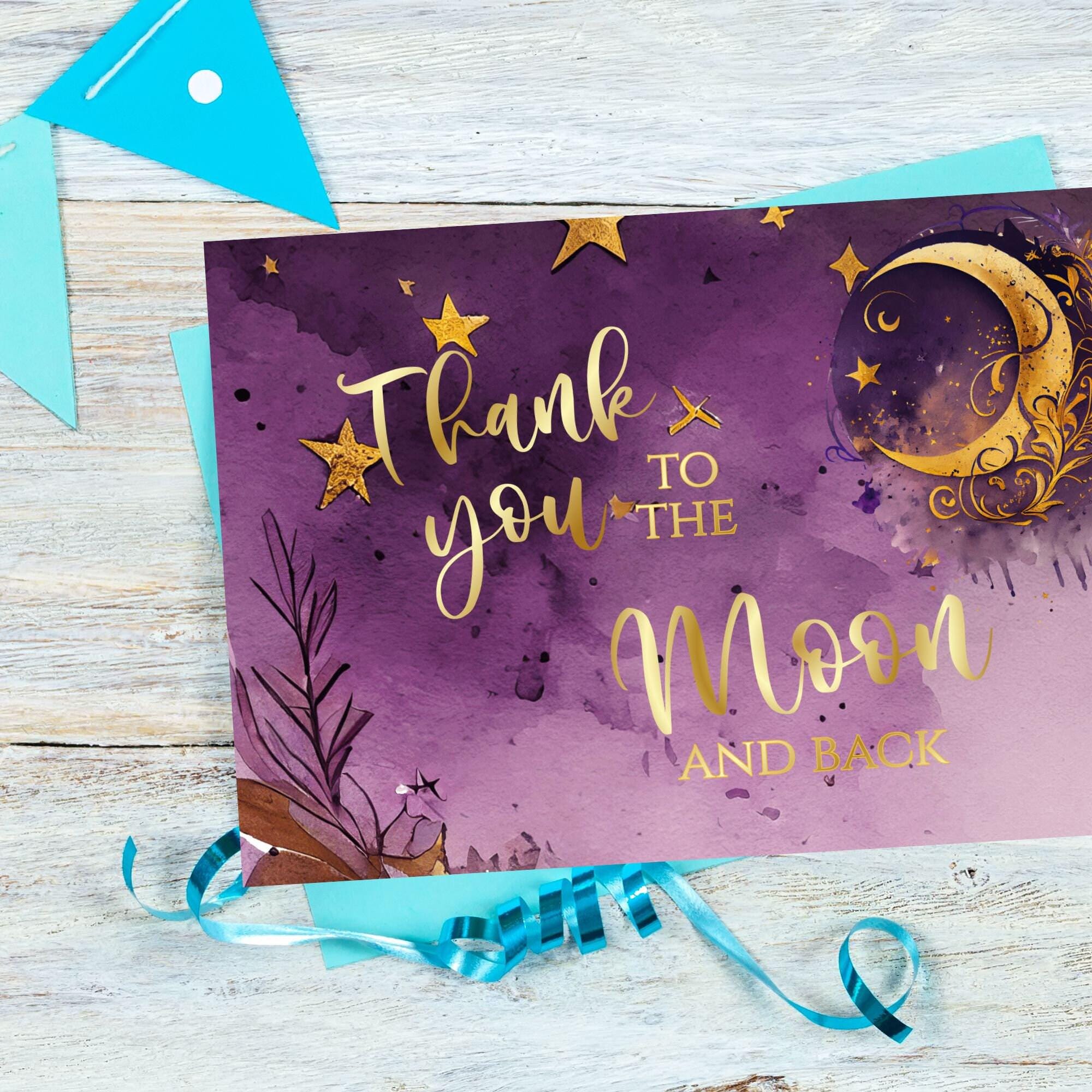Thank You Card Template, Over the Moon Baby Shower Thanks, Custom Card ...