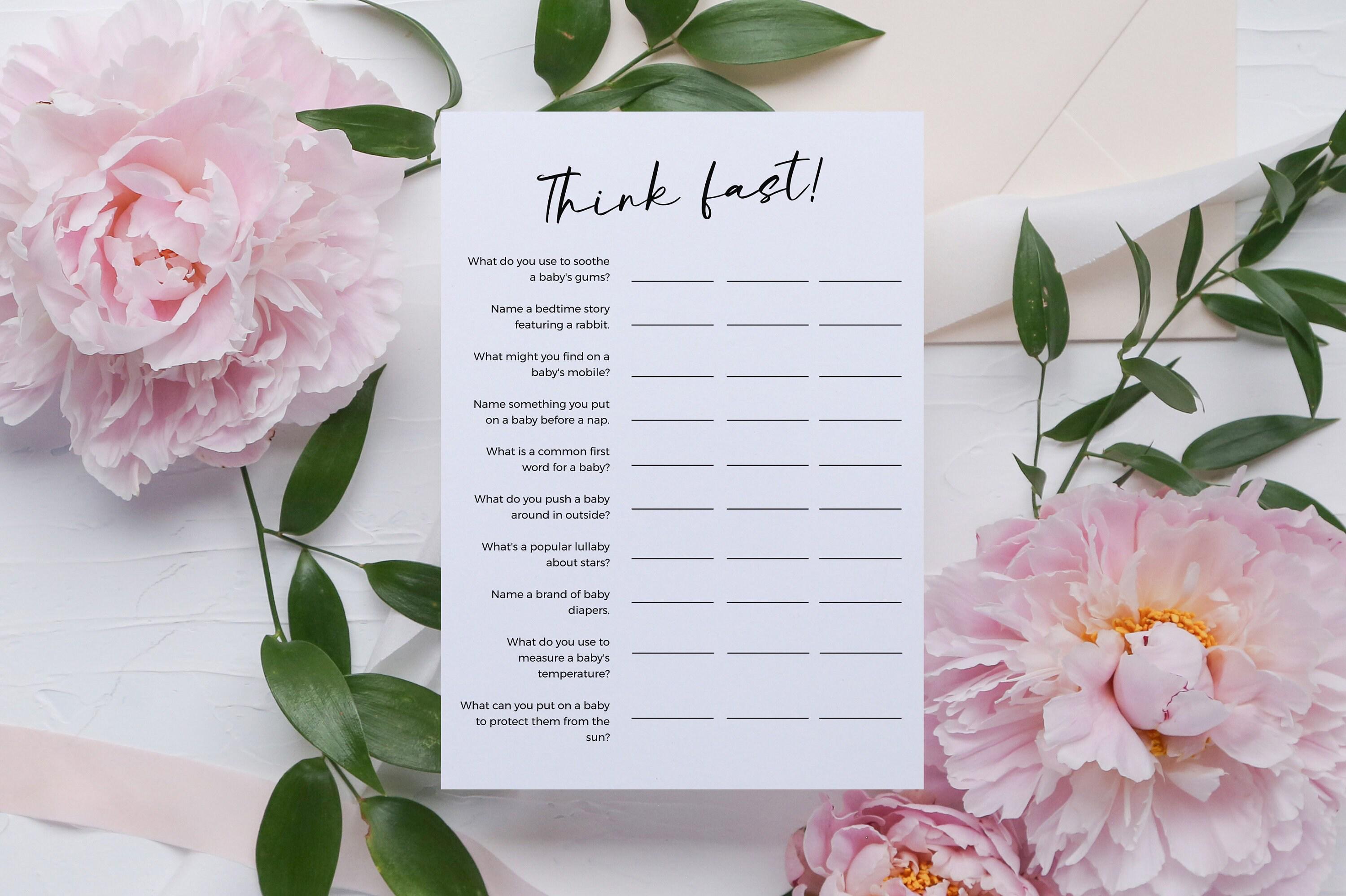 Think Fast Baby Shower Game | Black and White Baby Shower Party Games ...