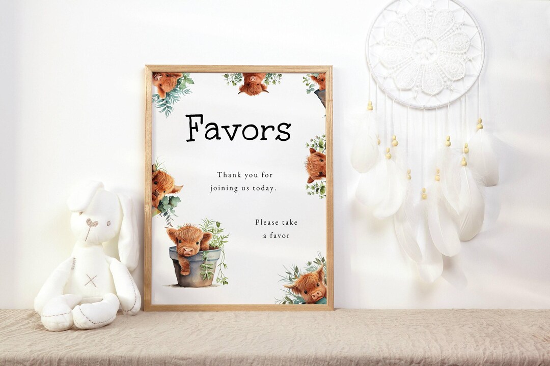 Highland Cow Favors Baby Shower Sign, Highlander Cow Editable Template ...