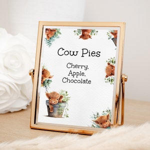 Highland Cow Funny Pies Food Sign, Cute Cow Boy Baby Shower Editable ...