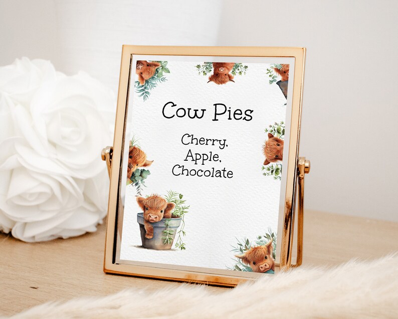 Highland Cow Funny Pies Food Sign, Cute Cow Boy Baby Shower Editable ...