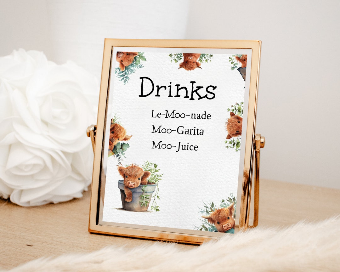 Highland Cow Funny Baby Shower Drinks Sign, Highlander Cow Editable ...