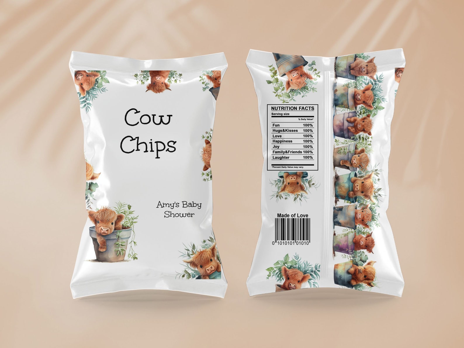 Highland Cow Chip Bag Wrapper, Editable Highlander Cow Crisps Label ...