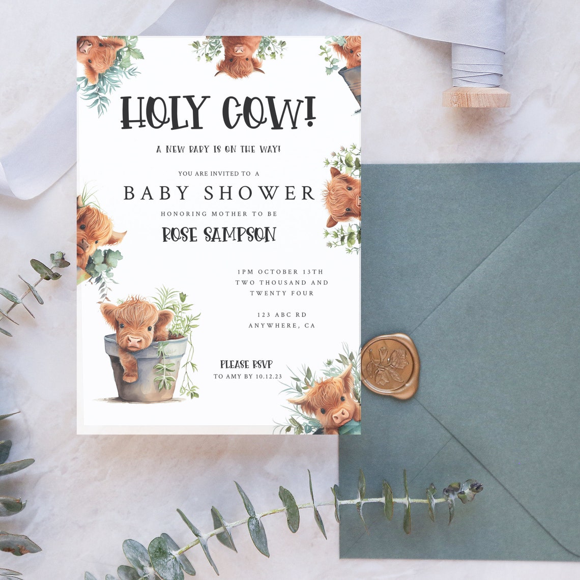 Highland Cow Baby Shower Invitation Editable Highlander Cow - Etsy