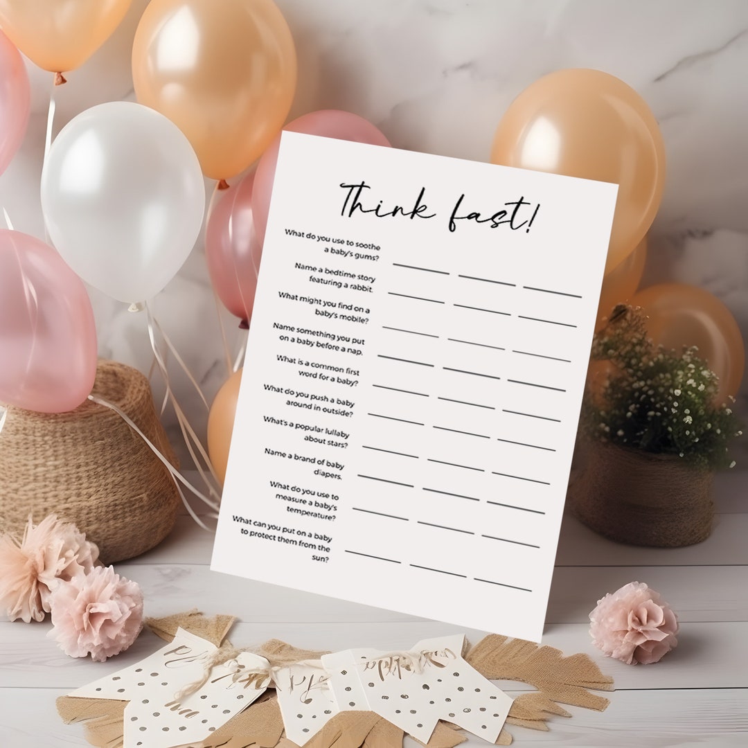 Think Fast Baby Shower Game Black and White Baby Shower Party Games ...