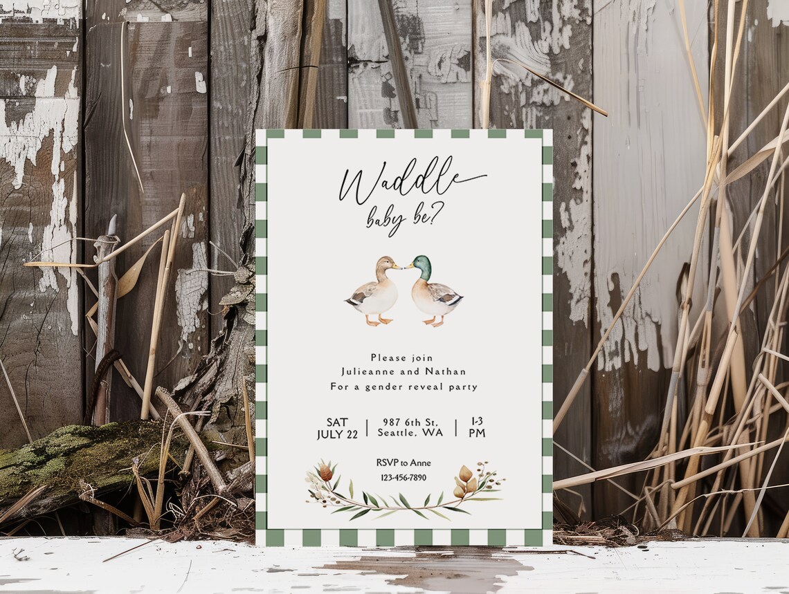 Mallard Duck Gender Reveal Invite, Pregnancy Reveal Invitation, Baby ...