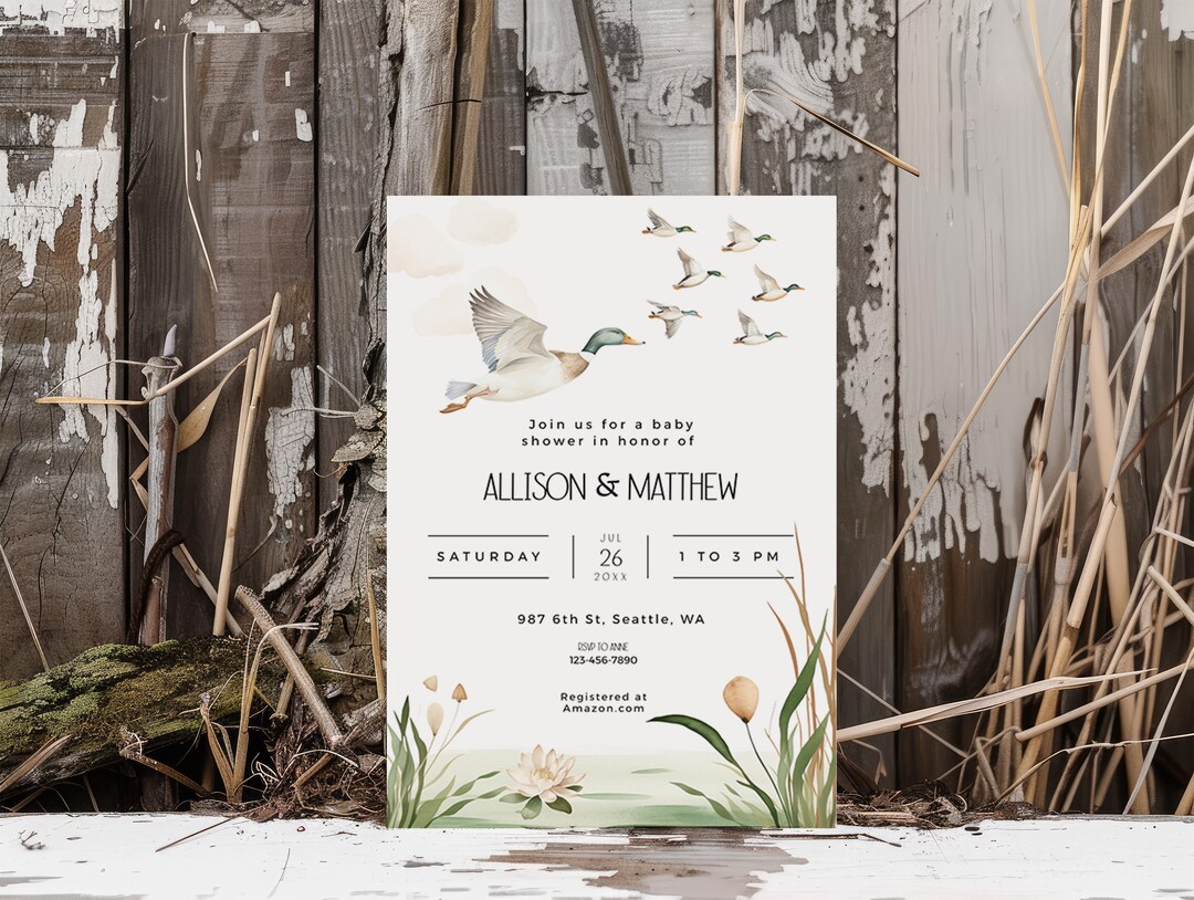 Duck Hunting Baby Shower Invitation With Mallard Ducks, Instant ...