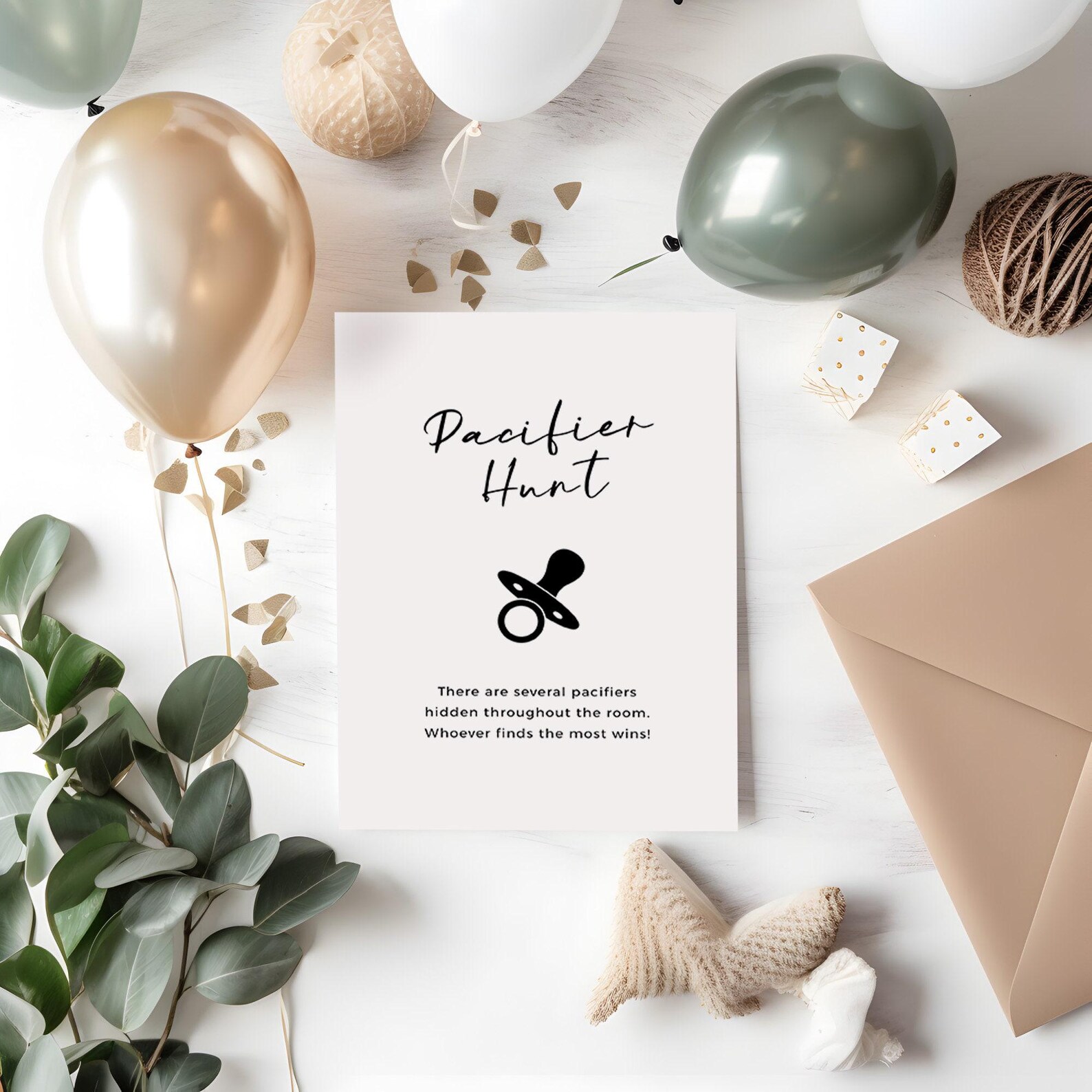 Pacifier Hunt Game | Minimalist Baby Shower Game | Find the Pacifiers ...