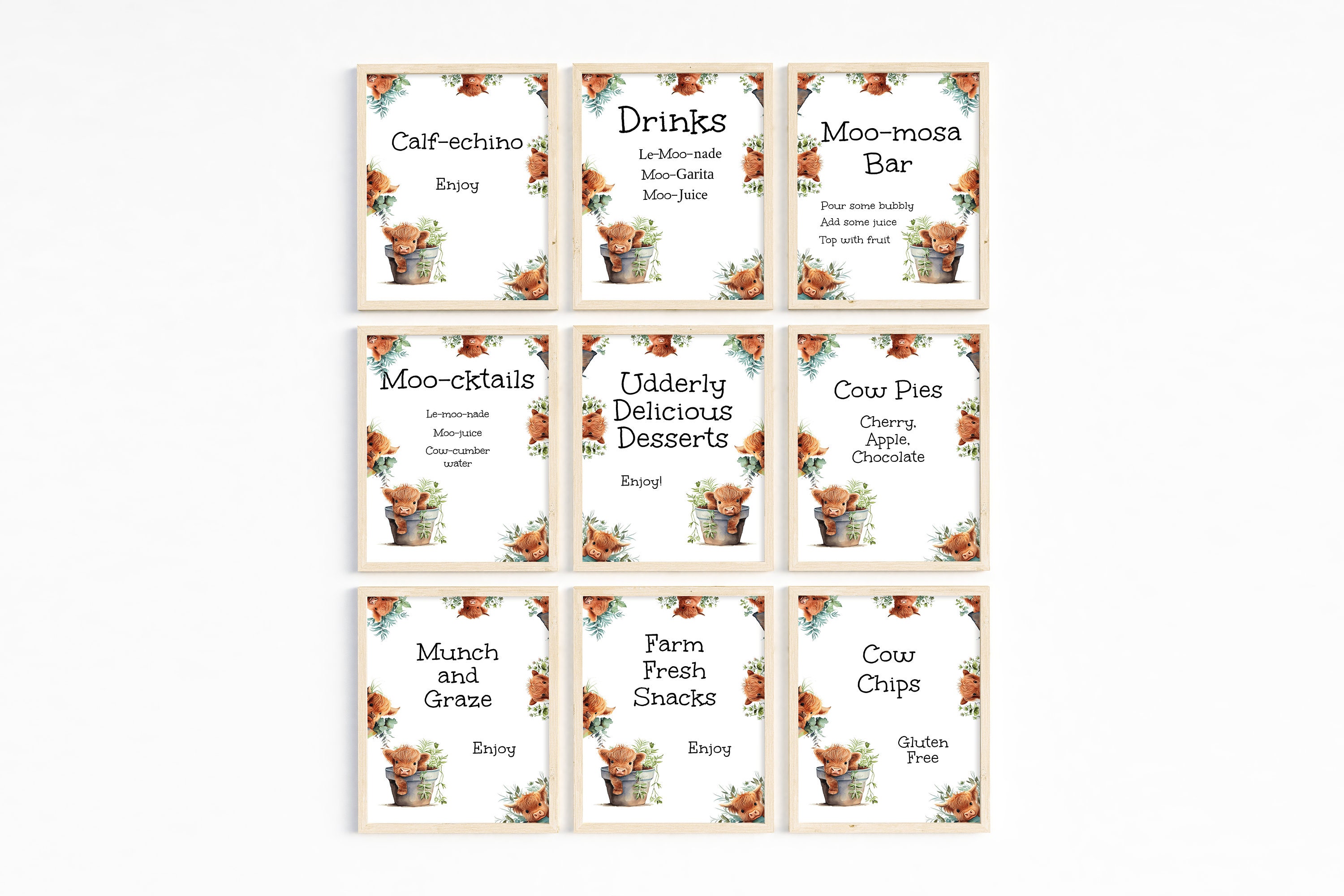 Highland Cow Baby Shower Sign Bundle Set 2, Editable Highlander Cow ...